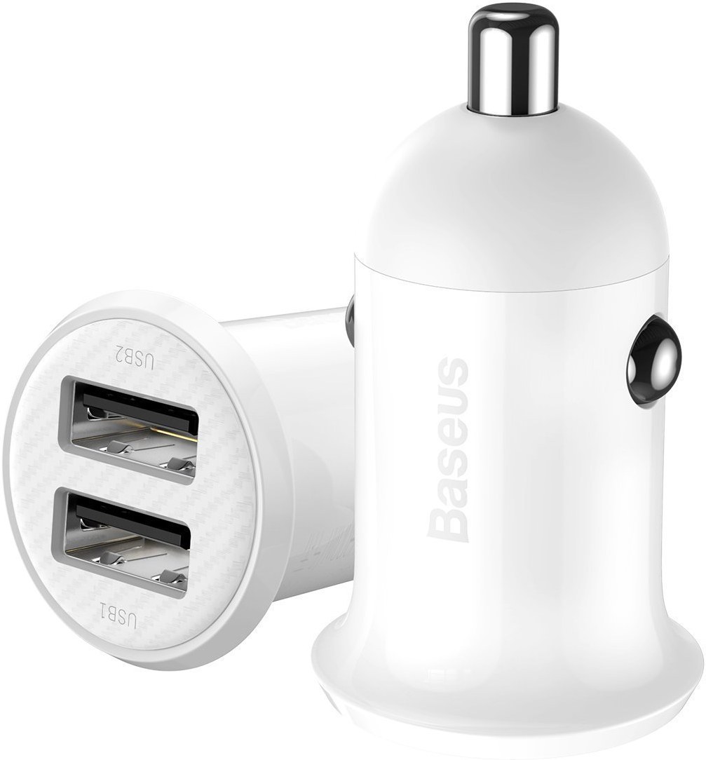 Baseus Grain Pro auto nabíjačka 2x USB 4.8A, biela | VÝPREDAJ