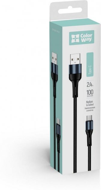 ColorWay kábel USB-C, nylon, 2.4A, 1m, čierny | VÝPREDAJ