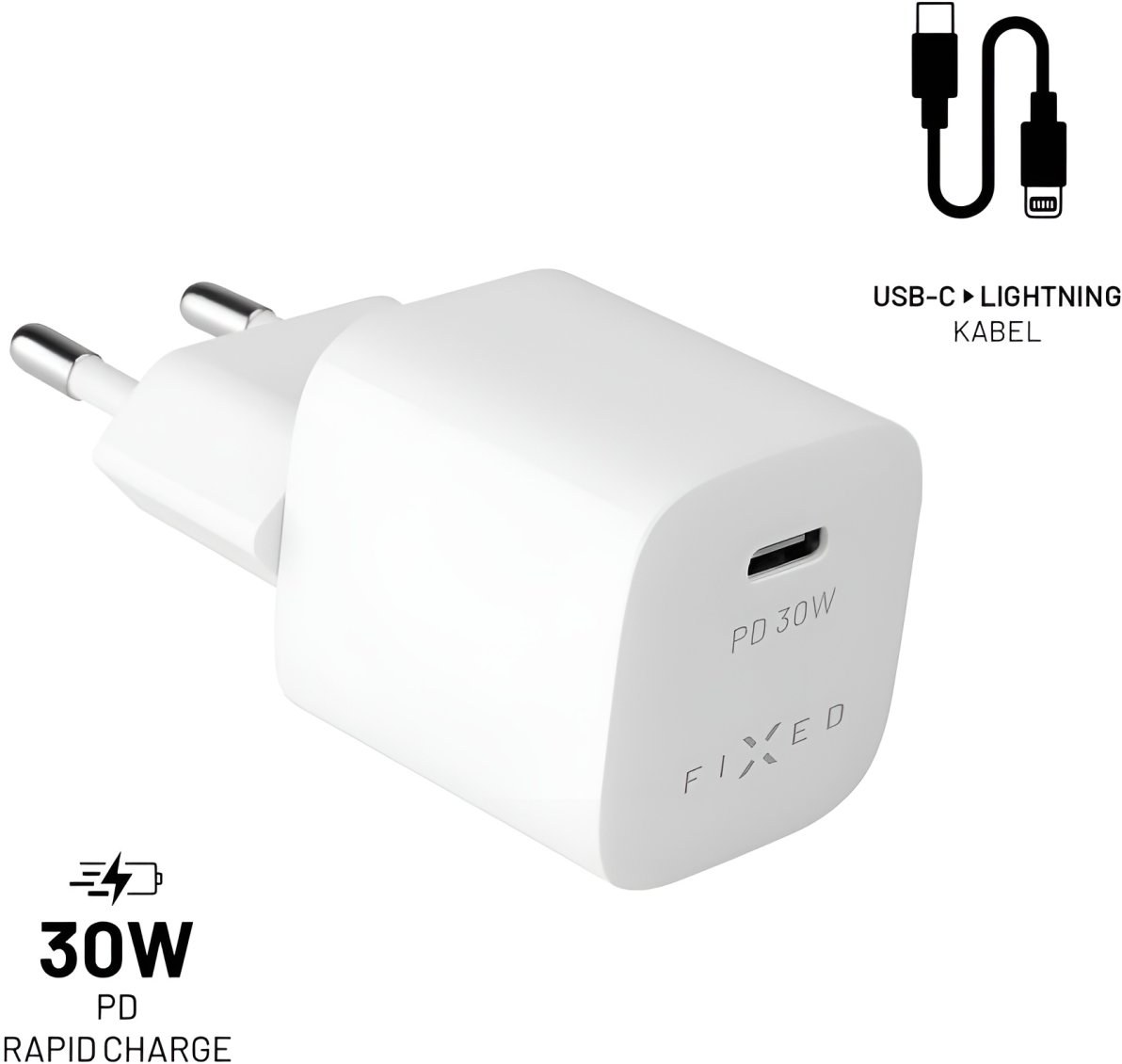 Fixed Mini Set nabíjačka USB-C s USB-C/Lightning káblom, PD, 1,2 m, MFI ...