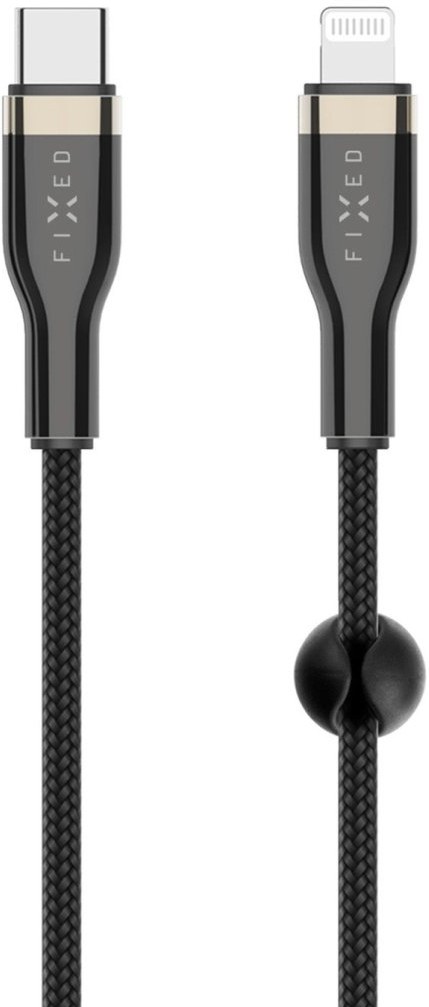 Fixed opletený kábel USB-C na Lightning, PD, 2m, MFI, čierny | VÝPREDAJ