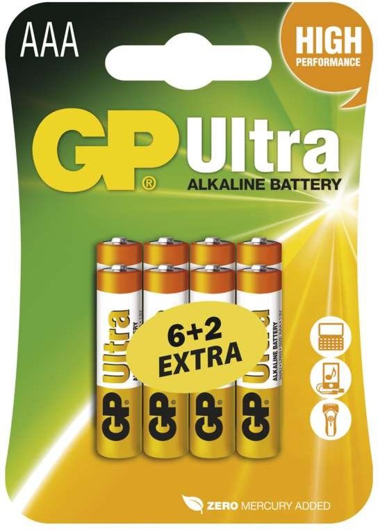 GP Ultra, alkalická batéria LR03 (AAA) 8ks, blister | VÝPREDAJ