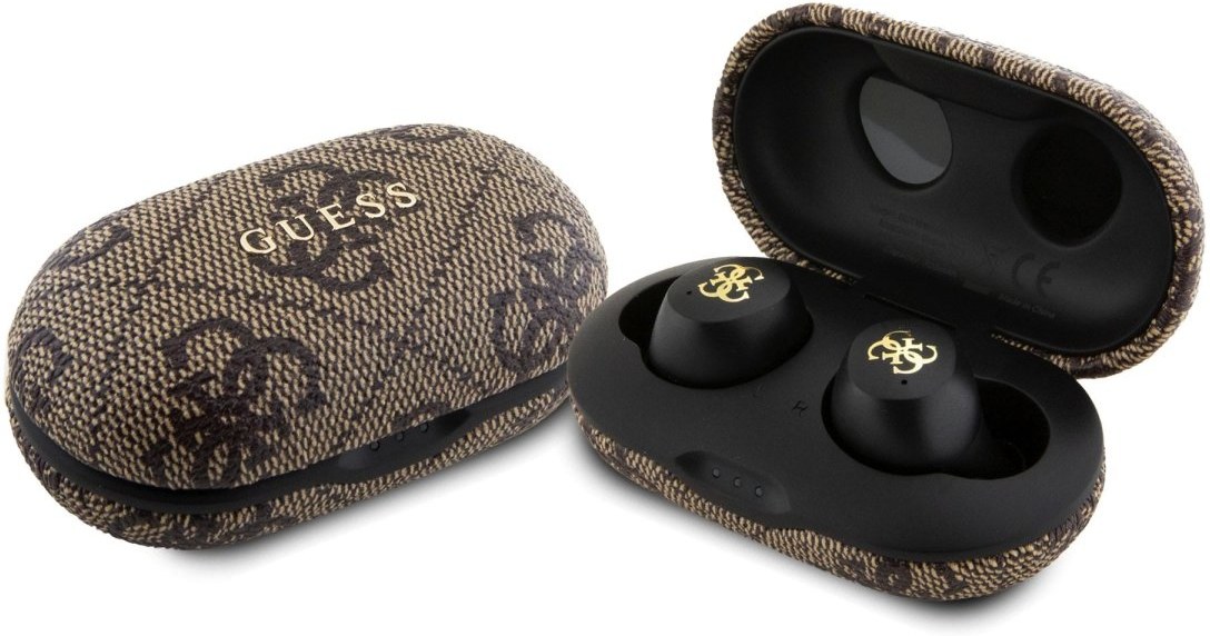 Guess True Wireless 4G PU Metal Logo BT5.3 Stereo Earphones, hnedé
