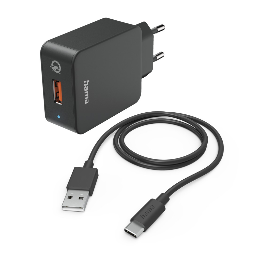 Hama set rýchla USB nabíjačka QC 3.0 19,5 W + kábel USB A-C 1,5 m