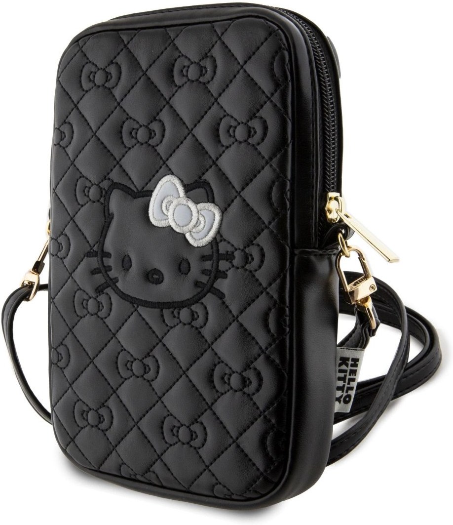 Hello Kitty PU Leather Quilted Pattern Kitty Head Logo taška na telefón ...