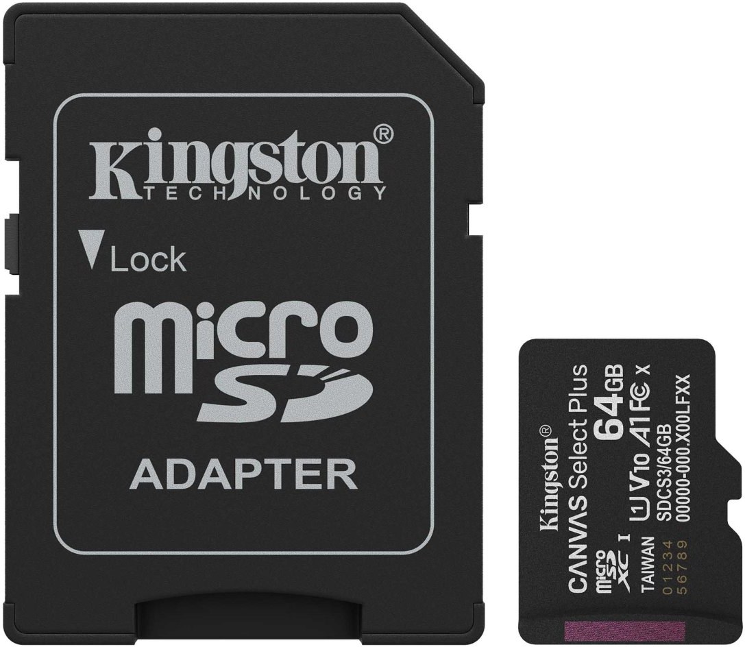 Kingston Canvas Select Plus Gen 3, microSDXC, 64 GB + adaptér