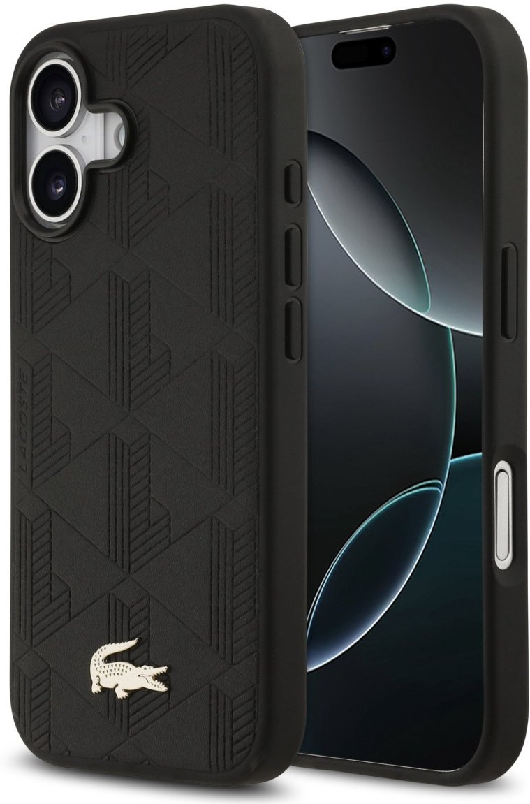 Lacoste PU Nomogramme Gold Logo MagSafe kryt pre iPhone 17, čierny