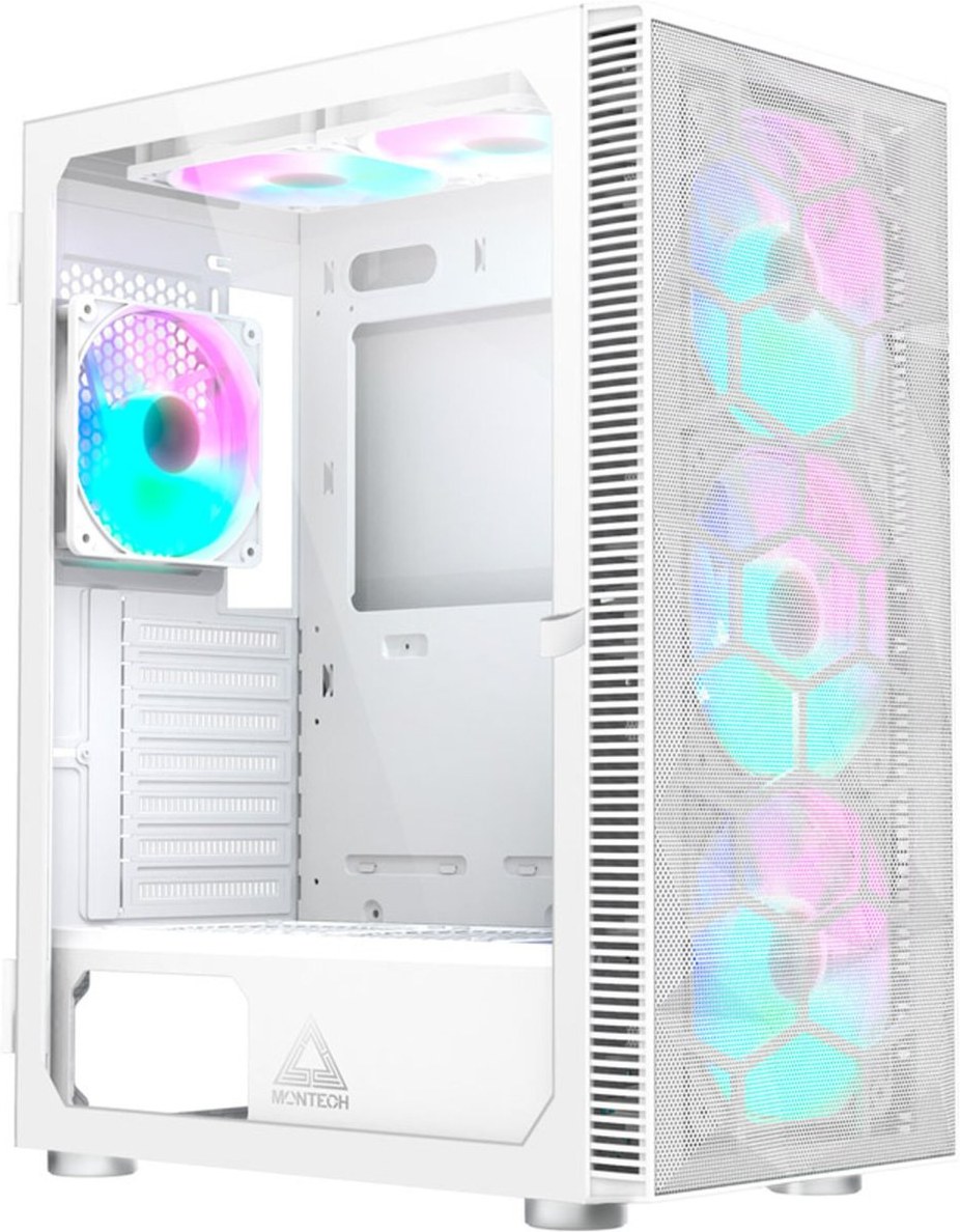 Montech X3 Mesh, Midi-Tower, RGB, temperované sklo, biela