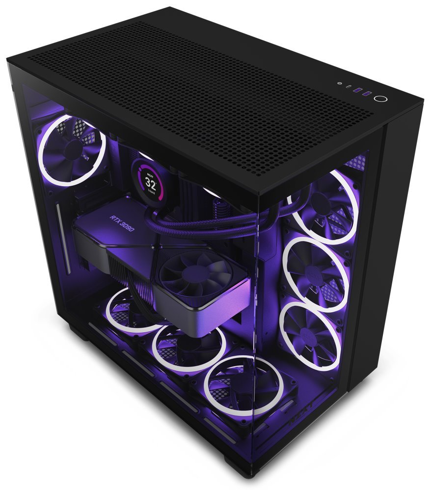 NZXT skříň H9 Flow dvoukomorová ATX / 4x120mm fan / až 10xfan / perforovaný top / proskl ...