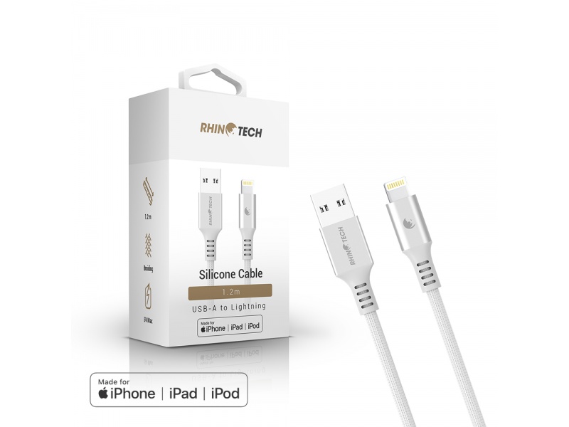RhinoTech LITE MFi,USB-A na Lightning, 1.2m, strieborný
