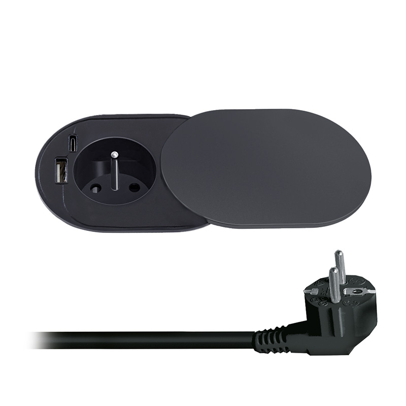 Solight PP124USBC-B, vstavaná zásuvka s posuvným viečkom 1z + USB A+C ...